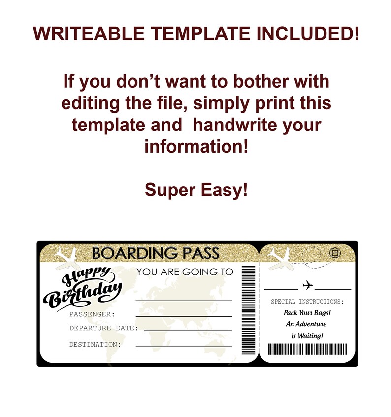 Boarding Pass Ticket Printable Airline Ticket Trip Reveal - Etsy