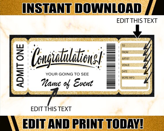 Congratulations Concert Ticket Birthday Concert Ticket - Etsy