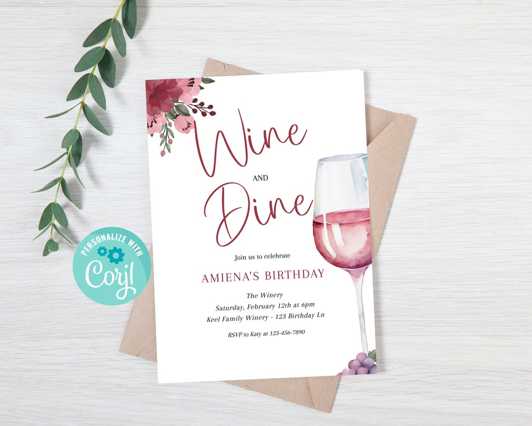 Editable Invitation, Wine and Dine Invitation, Minimalist Invitation ...