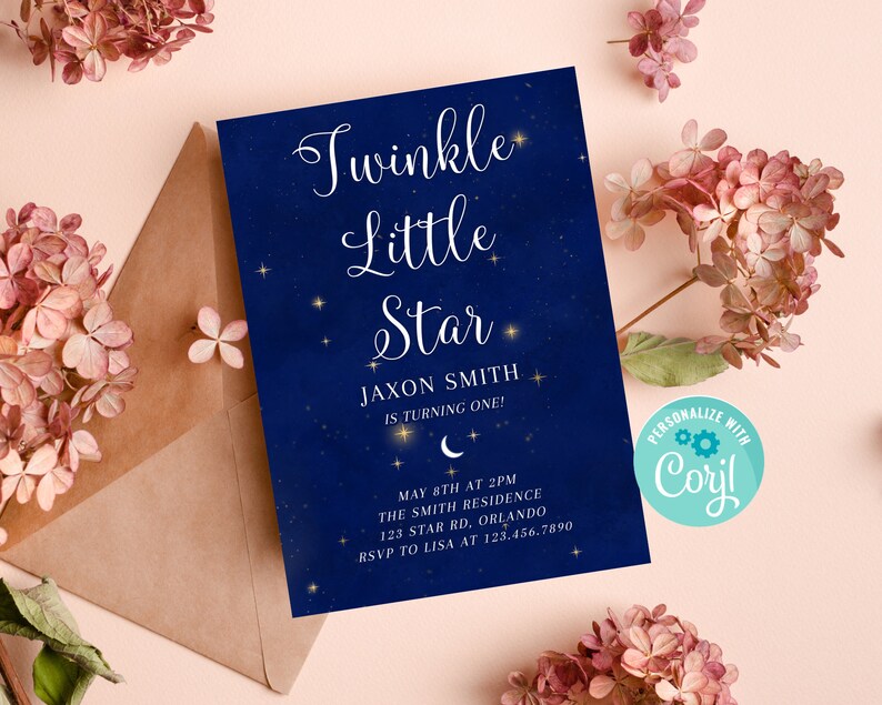 Twinkle Little Star Birthday Invitation Star Editable - Etsy