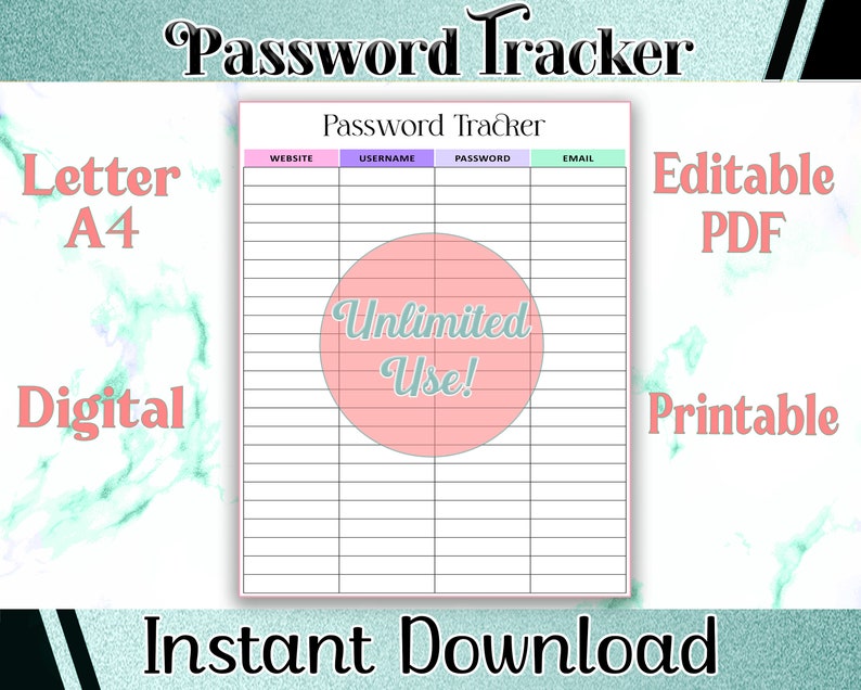 Editable Password Tracker Password Form Printable Form - Etsy