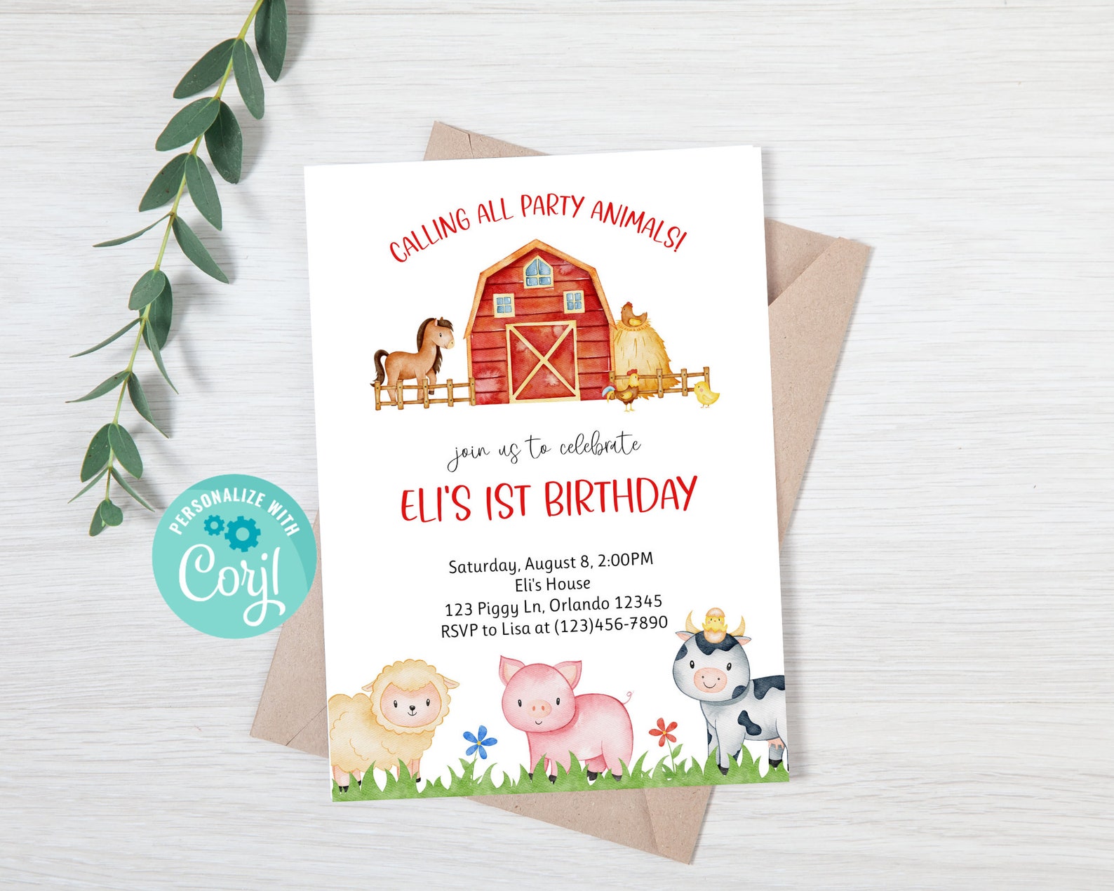Farm Birthday Invitation, Editable Farm Animals Birthday Invite, Farm ...