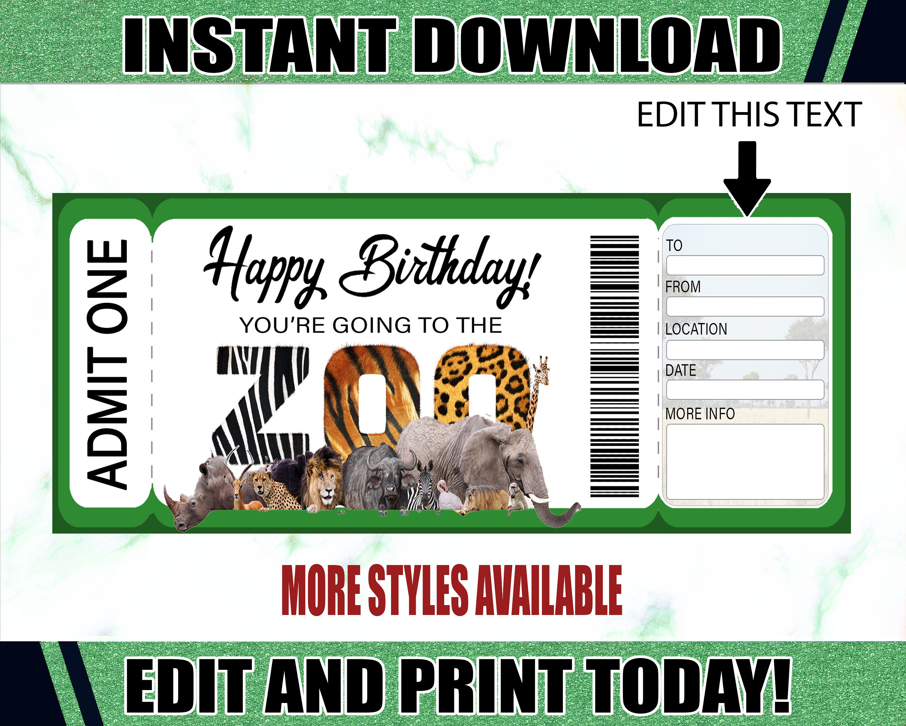 Zoo Printable Ticket. Birthday Zoo Ticket. Printable Zoo Gift - Etsy Canada