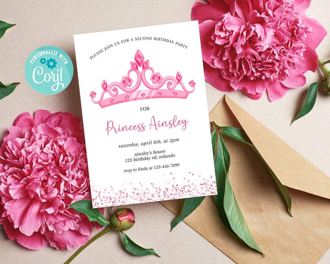 Princess Tiara Birthday Invitation Princess Party Invitation - Etsy