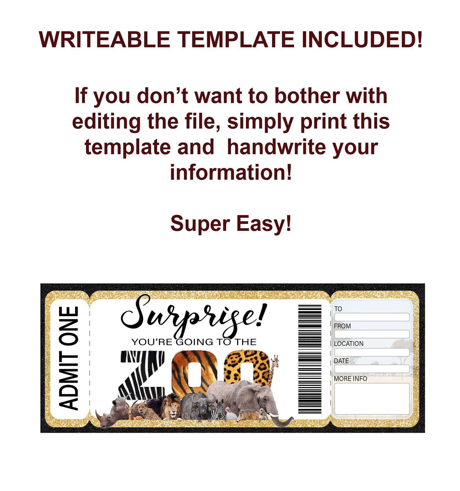 Zoo Printable Ticket Surprise Zoo Ticket Printable Zoo Gift Etsy Zoo Printable Ticket Surprise Zoo Ticket Printable Zoo Gift Etsy