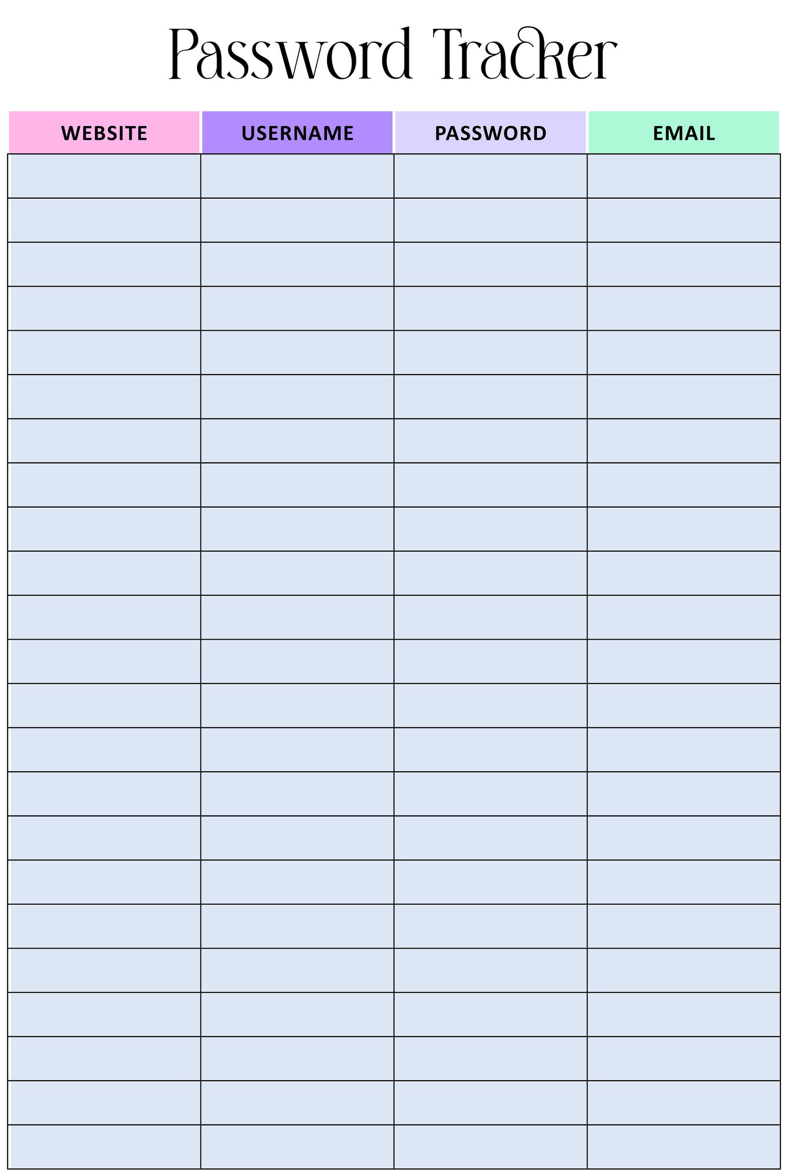 Editable Password Tracker Password Form Printable Form - Etsy