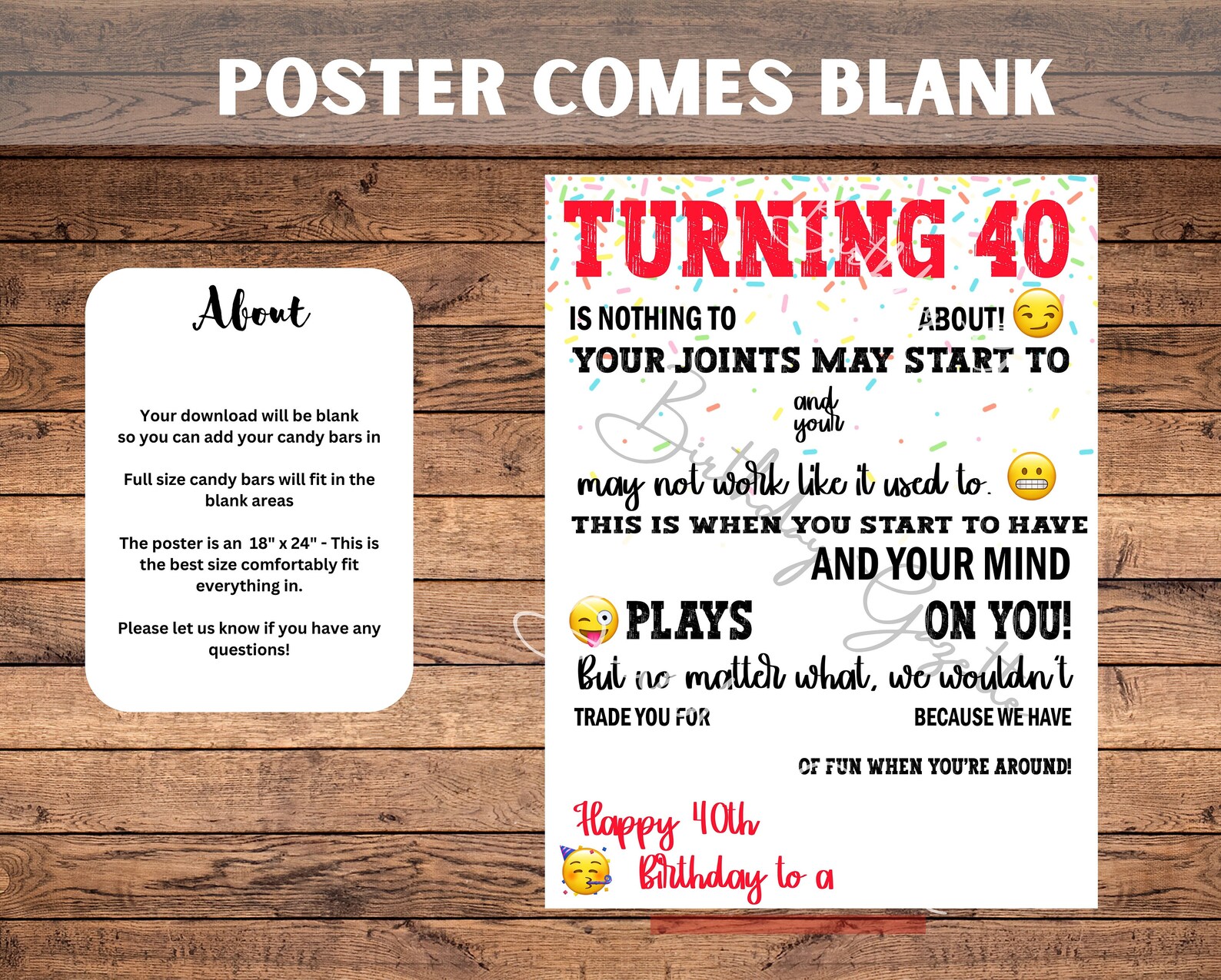 40th Birthday Candy Poster, Birthday Candy Sign, 40th Birthday Gifts ...