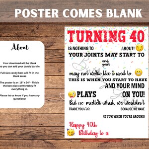 40th Birthday Candy Poster, Birthday Candy Sign, 40th Birthday Gifts ...