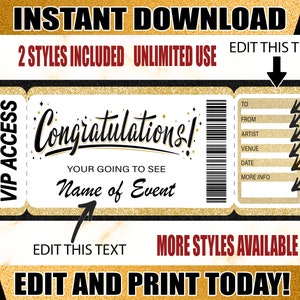 Congratulations Concert Ticket, Birthday Concert Ticket, Printable ...