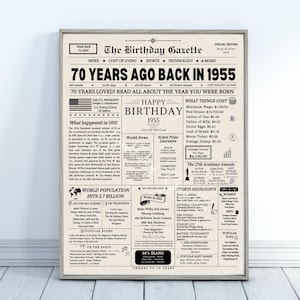 70th Birthday Newspaper Poster Sign, 70th Birthday Gift for Men or ...