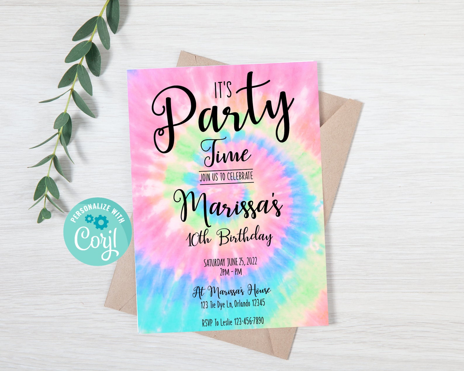 Tie Dye Party Invitation Instant Download Rainbow Tie Dye - Etsy