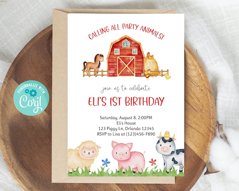 Farm Birthday Invitation Editable Farm Animals Birthday - Etsy