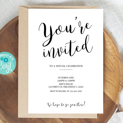 Editable Invitation Minimalist Invitation Simple Party - Etsy