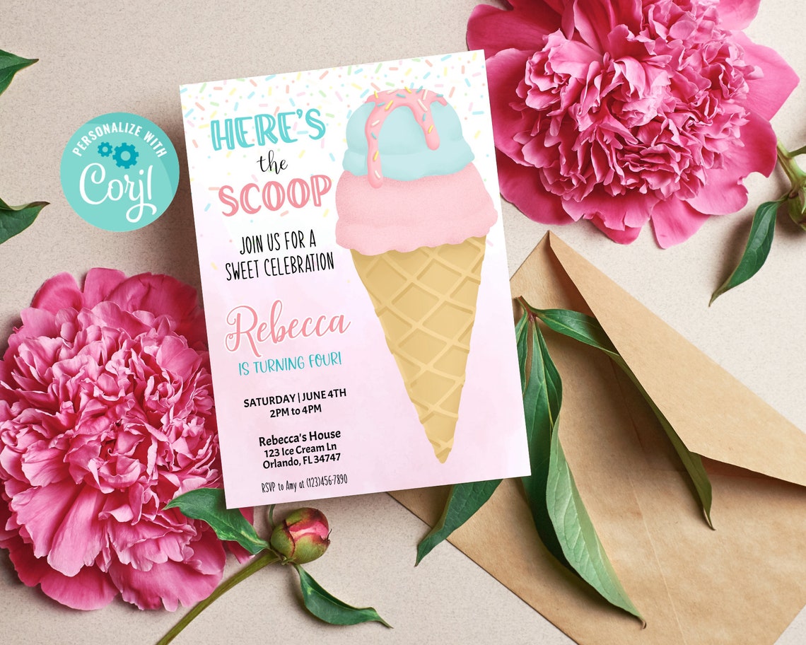 Ice Cream Invitation Ice Cream Party Invitation Ice Cream - Etsy