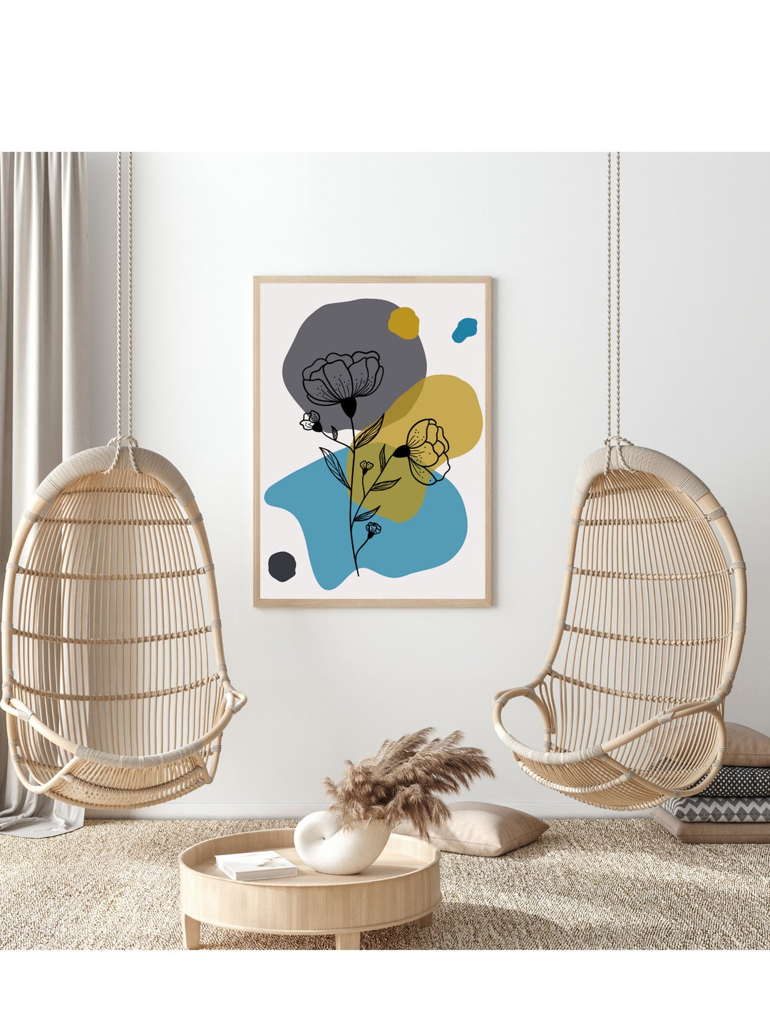 Boho Flower Art Print Instant Digital Download Multiple Sizes Teal and ...