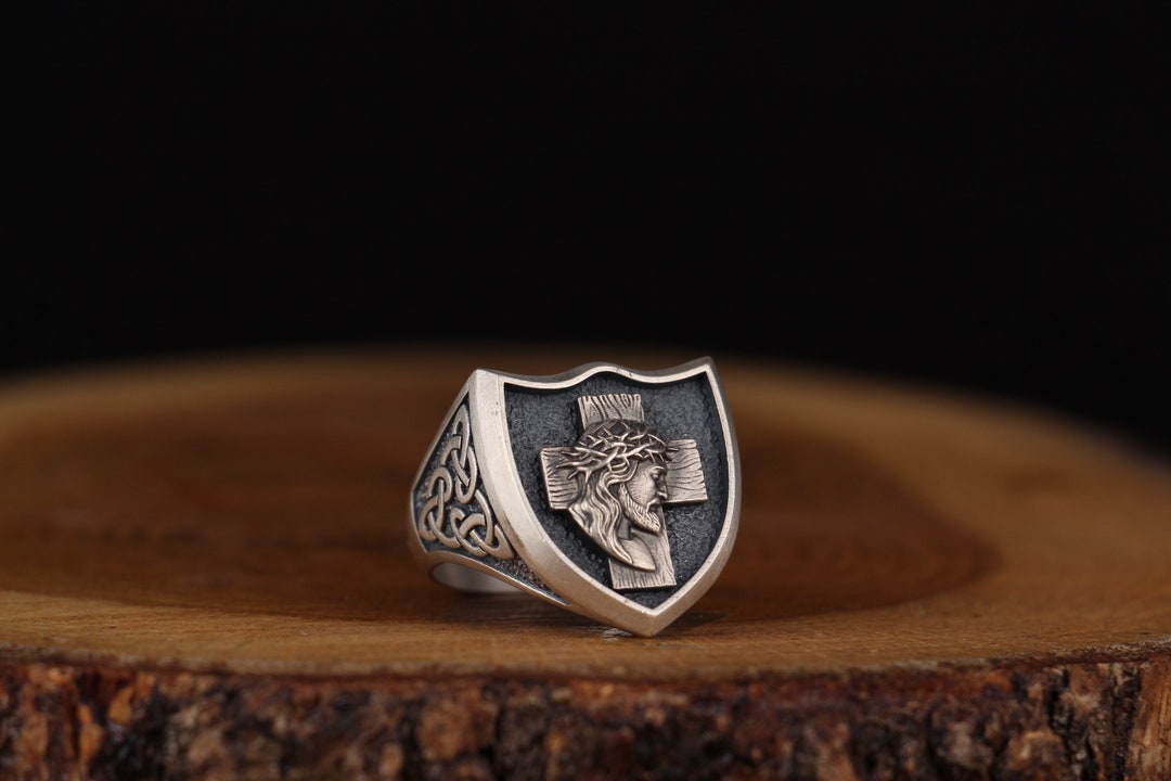 Jesus Cross Mens Ring Silver Savior Jesus Ring Christian - Etsy
