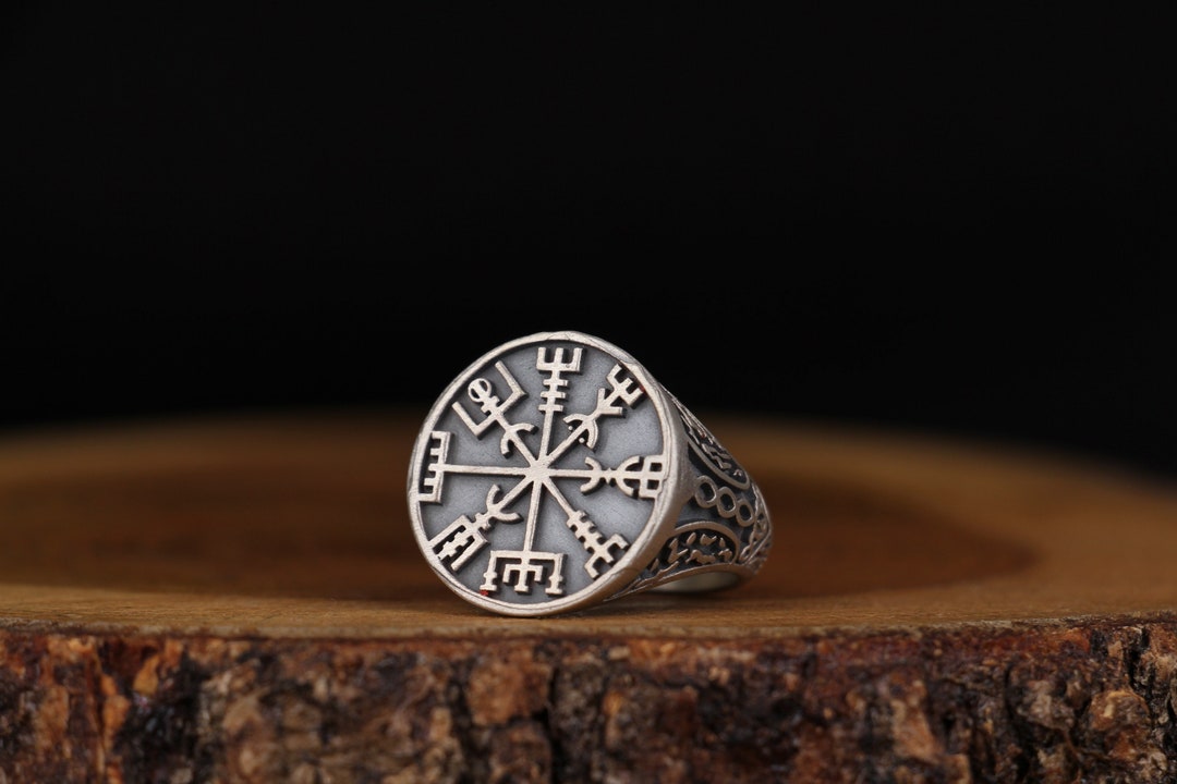 Viking Compass Ring Vegvisir Silver Oxidized Viking Compass Ring Silver ...