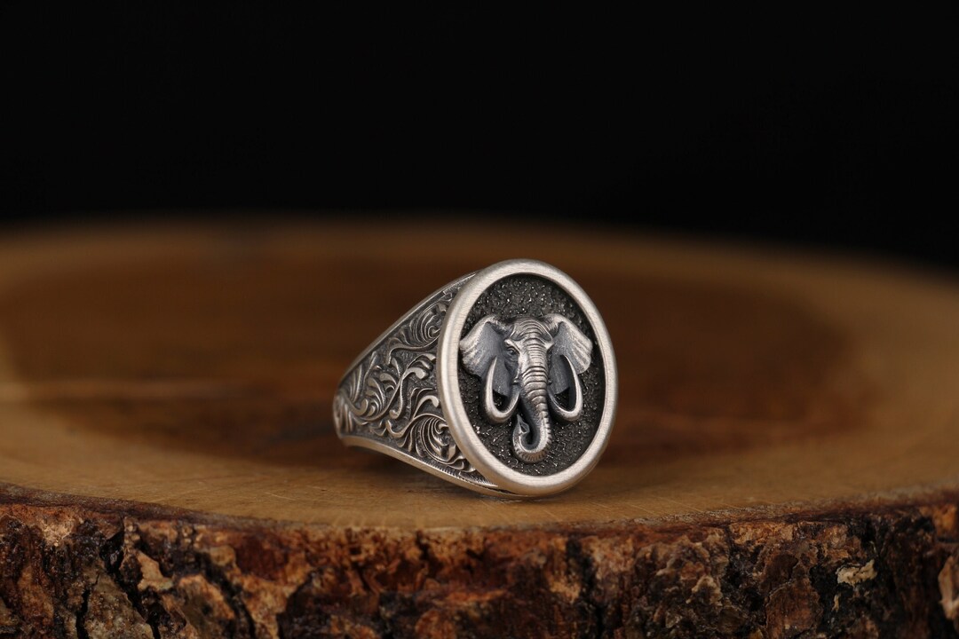 Elephant Silver Mens Ring , Elephant Silver Men Jewelry , Animal Signet ...