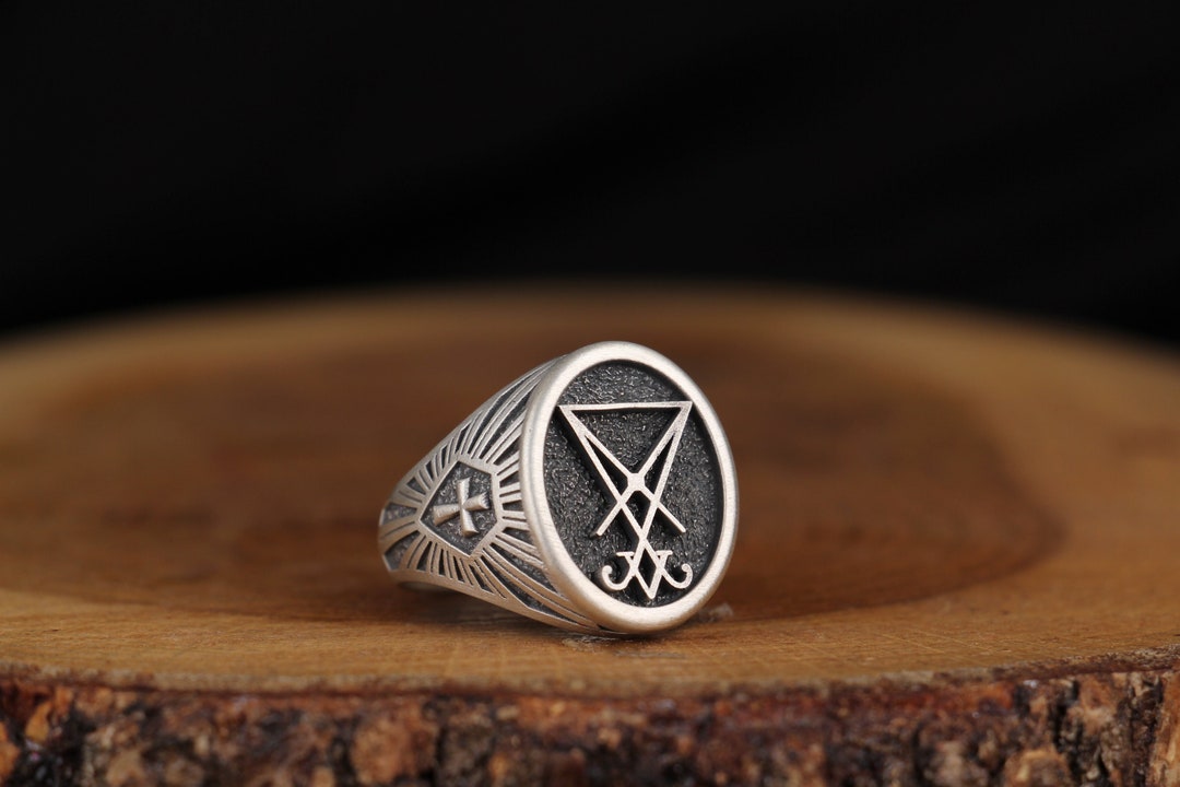Sigil of Lucifer Ring Devil Cross Silver Men Satanist Signet - Etsy