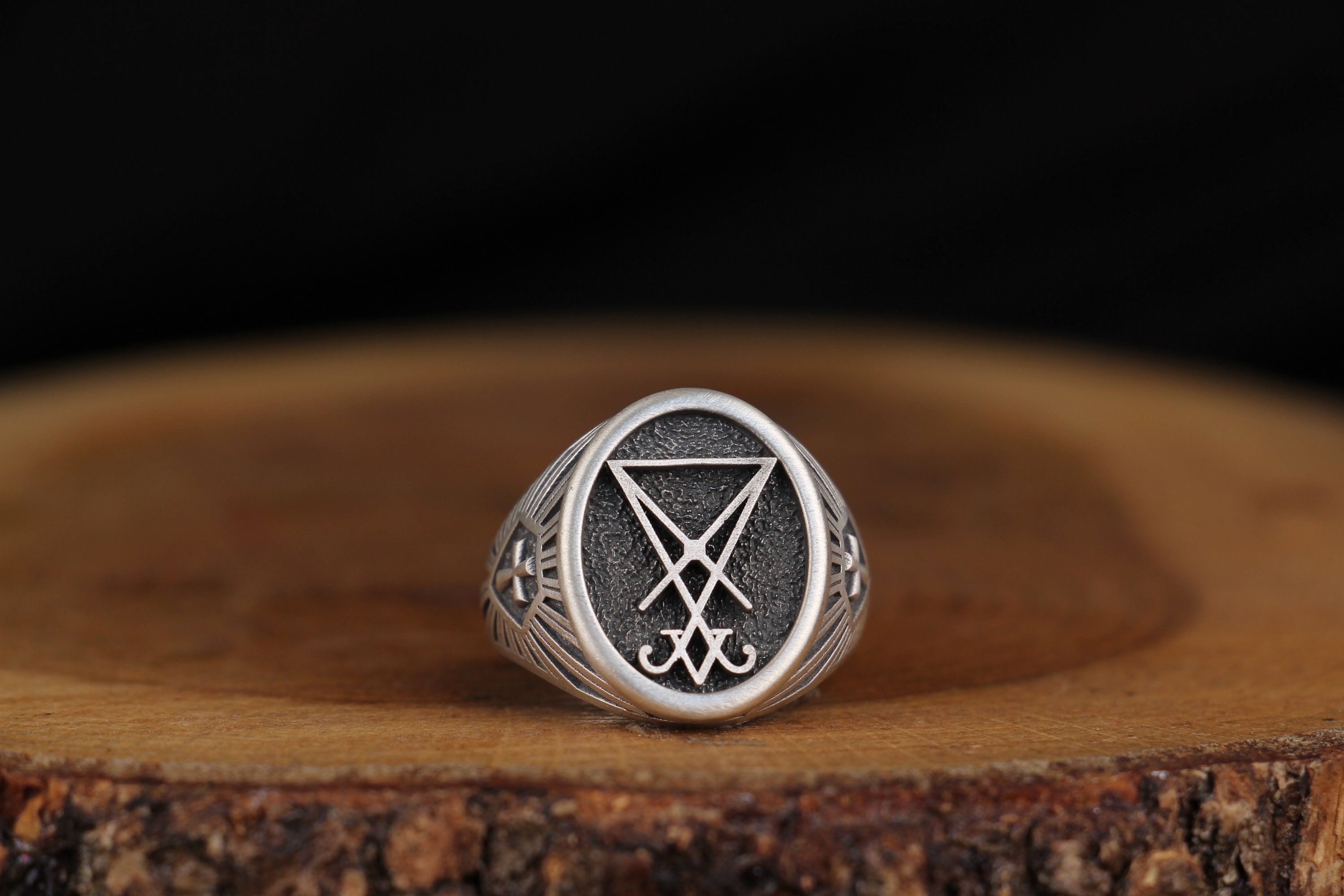 Sigil of Lucifer Ring Devil Cross Silver Men Satanist Signet - Etsy