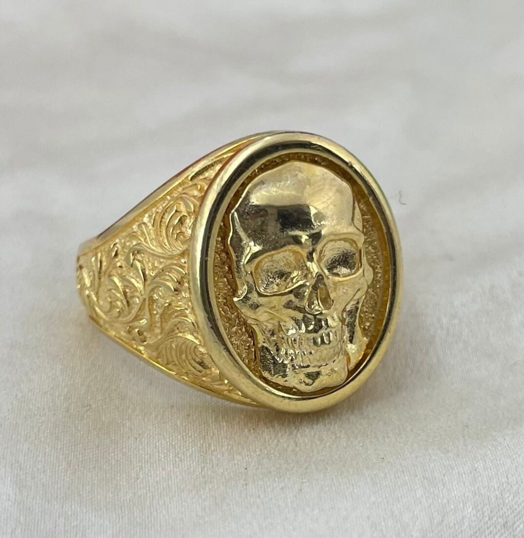 Gold Skull Ring , Handmade Gold Dragon Skull Ring , Signet Skull Ring , Rings for Men Gold ...