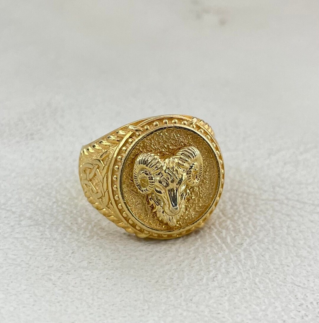Gold Ram Ring , Signet Ram Gold Rings , Gold Ram Head Men Ring , Aries ...