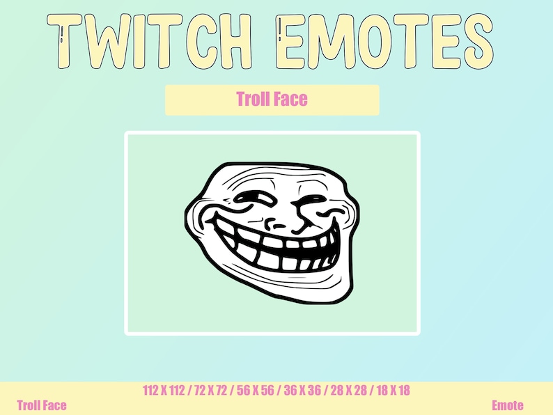 Twitch Emote - Troll Face Meme | Funny Meme Emote | Cartoon Meme Emote ...