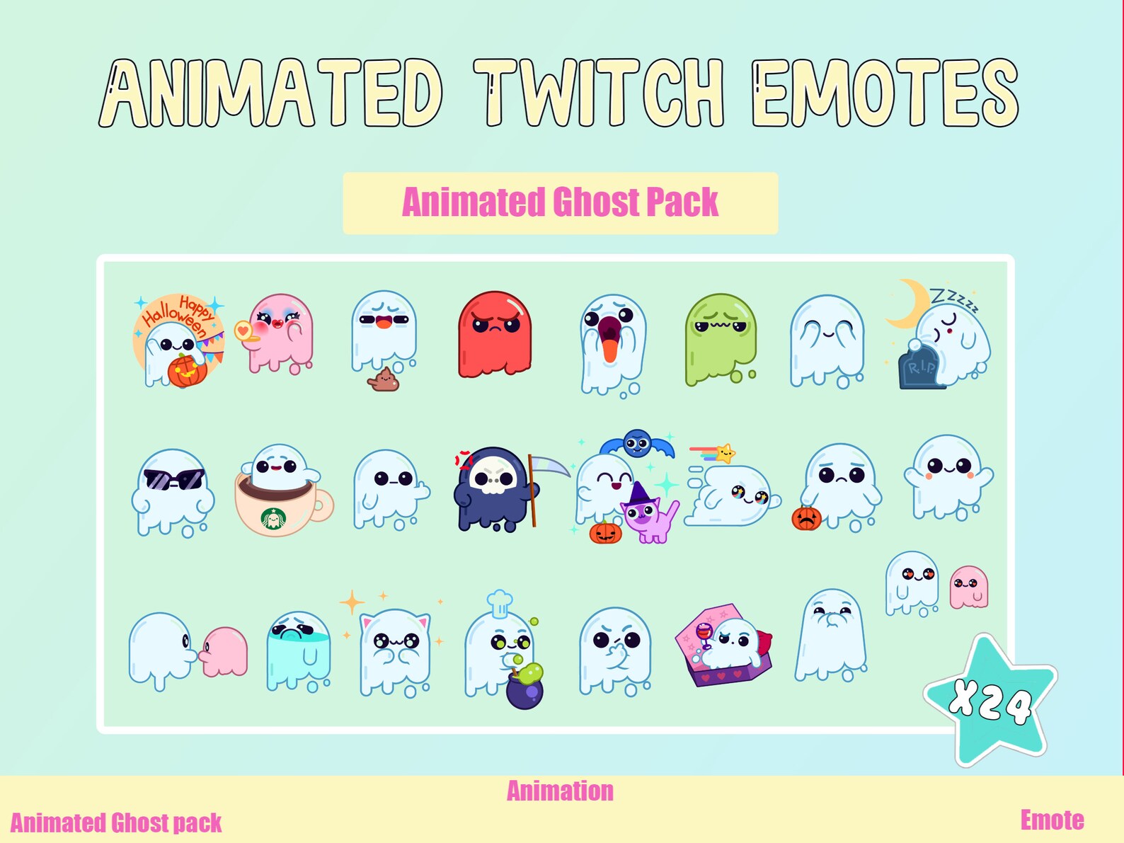 ANIMATED Ghost Pack Emotes for Twitch and Discord ! Cute Chibi Ghosts ...