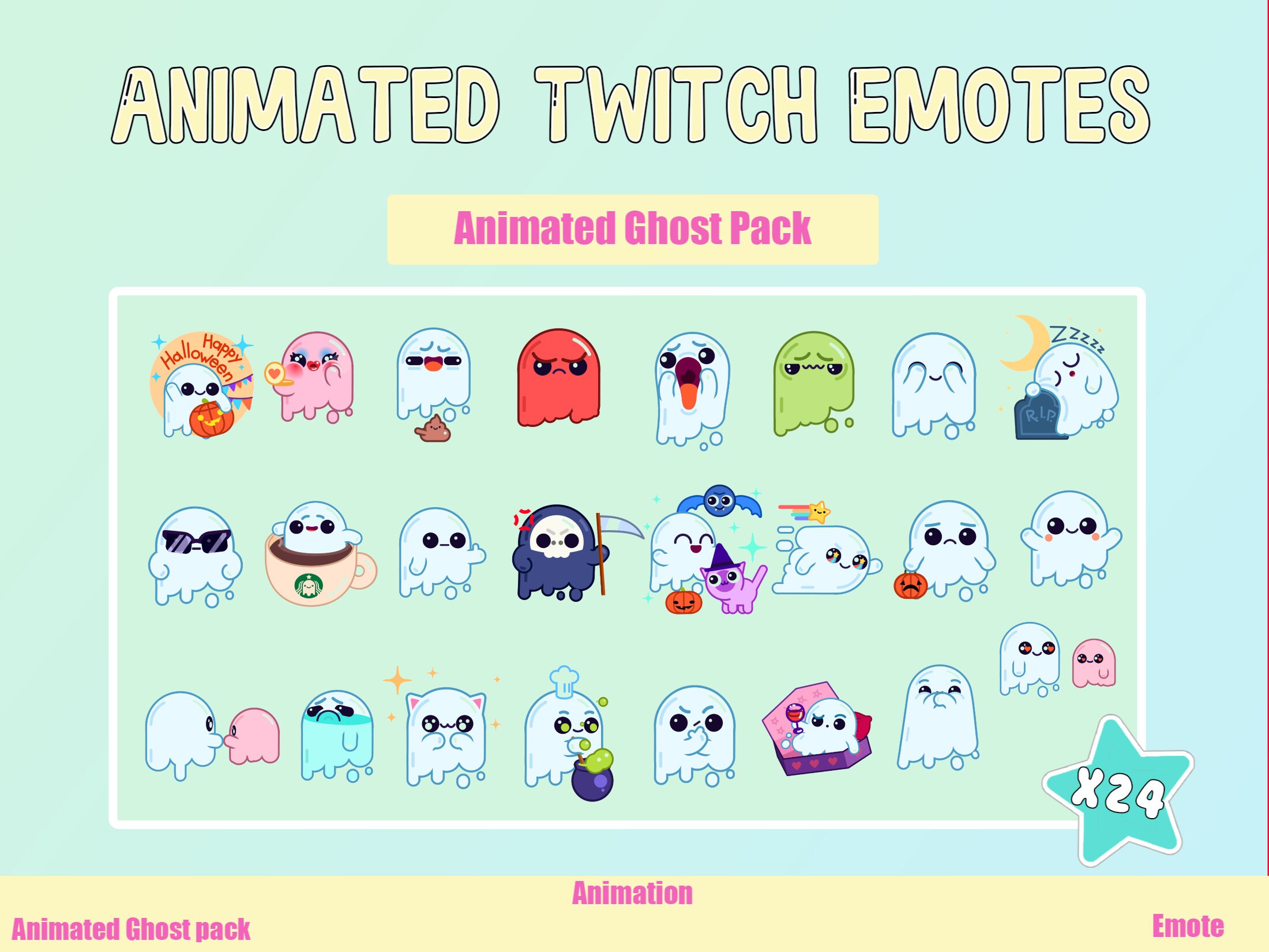 ANIMATED Ghost Pack Emotes for Twitch and Discord Cute Chibi - Etsy Canada