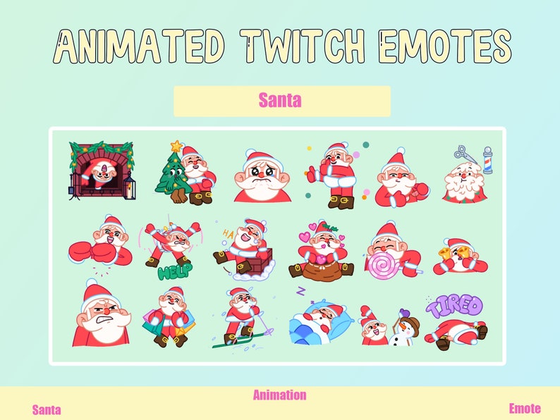 ANIMATED Christmas Santa Emotes for Twitch and Discord Cute - Etsy