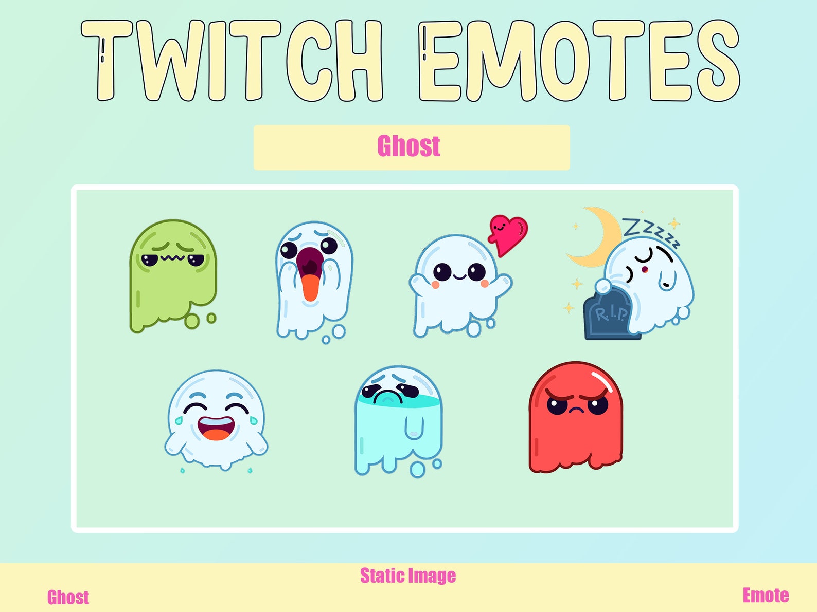 EMOTES Ghost Pack Emotes for Twitch and Discord ! Cute Chibi Ghosts ...