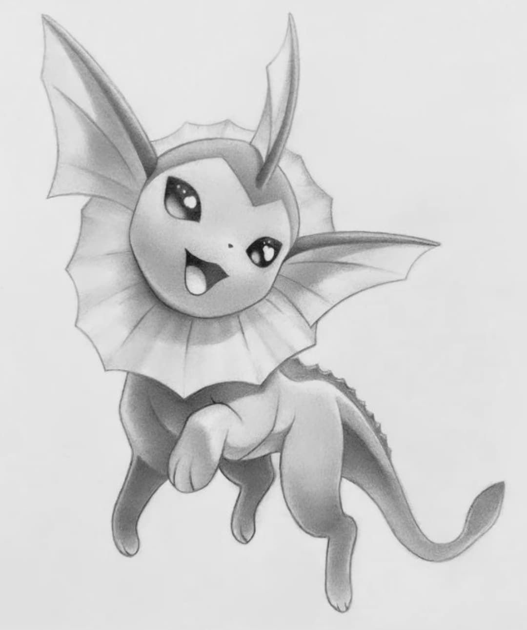 Pokemon Original Artwork: Vaporeon Graphite Drawing 5x12.7in - Etsy