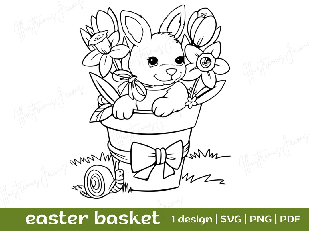 Easter Bunny Svg, Bunny Svg, Easter Svg, Coloring Page, Rabbit Basket ...