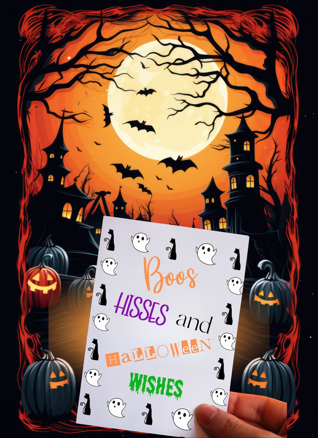 Printable Halloween Card/boo Hisses Halloween Wishes/ Printable/digital - Etsy