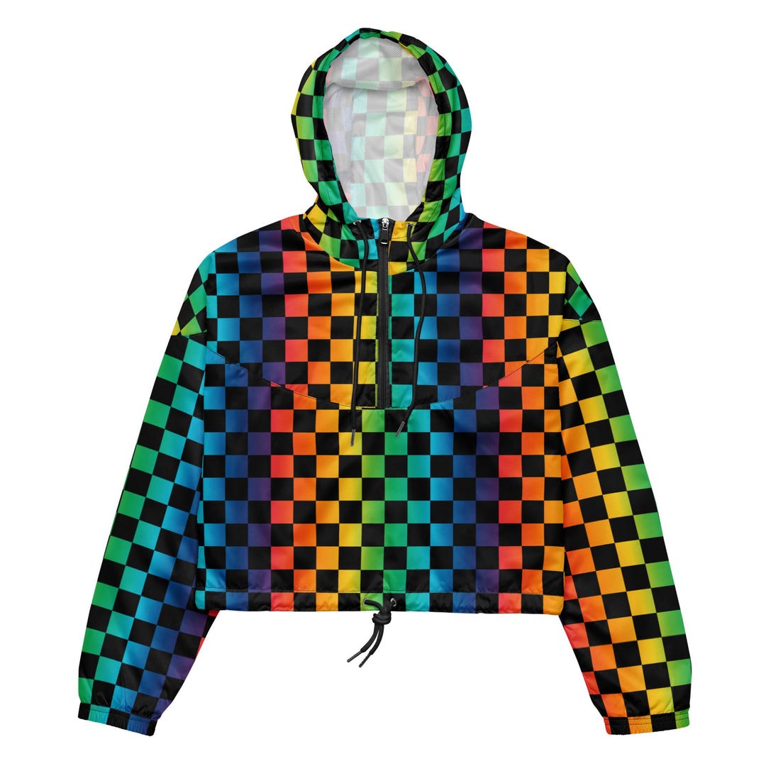 Crop Windbreaker - Rainbow Checkerboard - Etsy