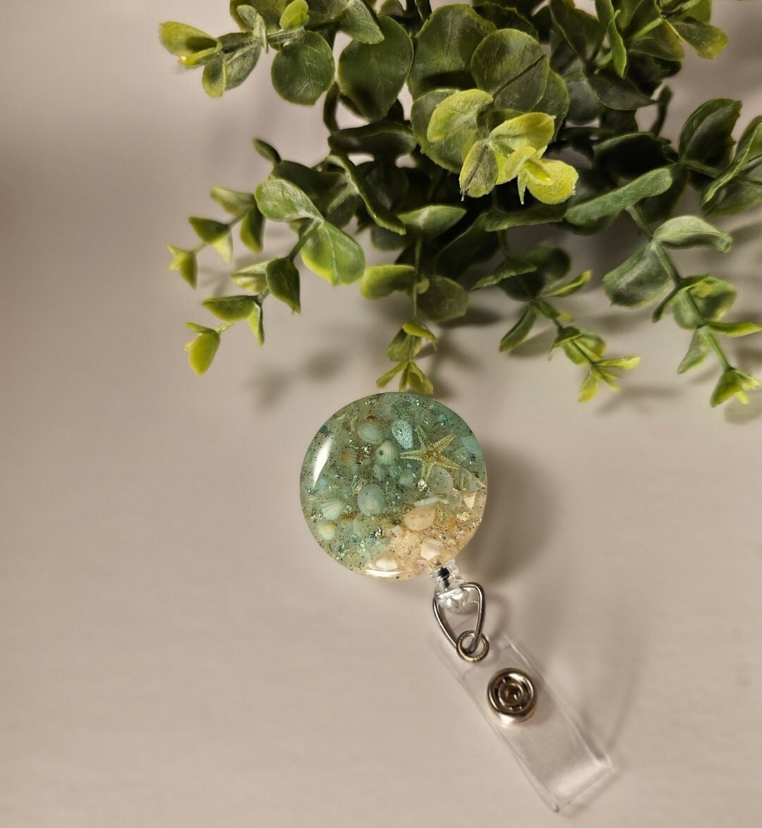 Beach Resin Badge Reel, Retractable Id, Ocean Badge, Seashells, Nurse ...