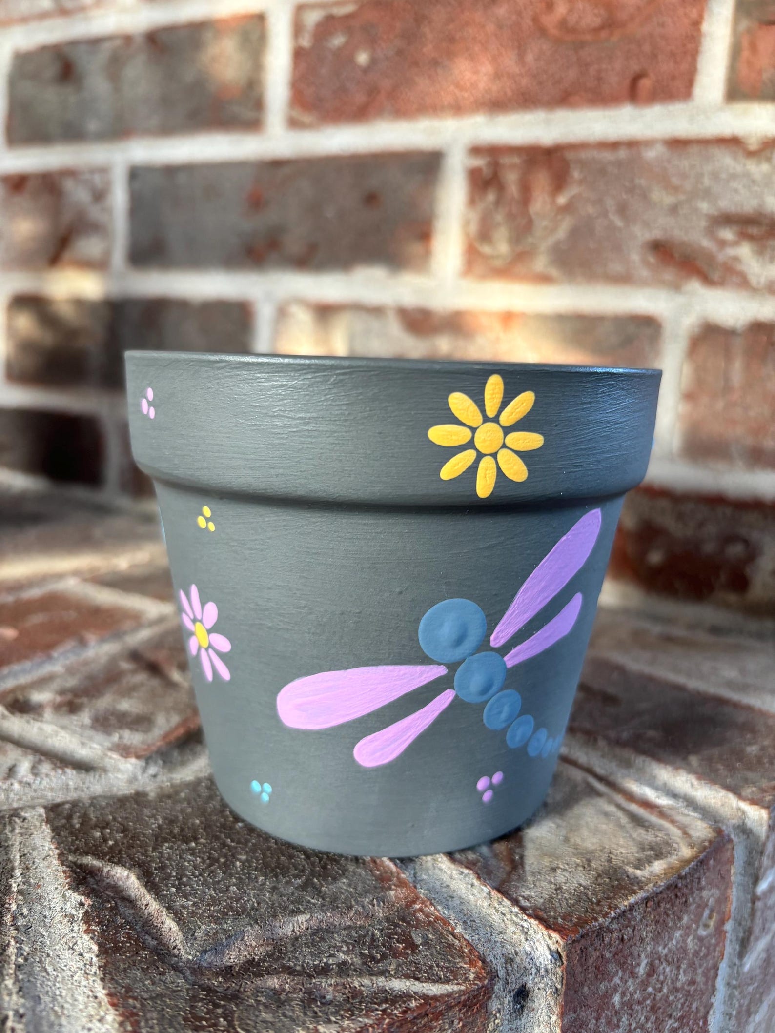 Hand Painted 4.5 Inch Flower Pot With Flowers and Dragonflies. - Etsy