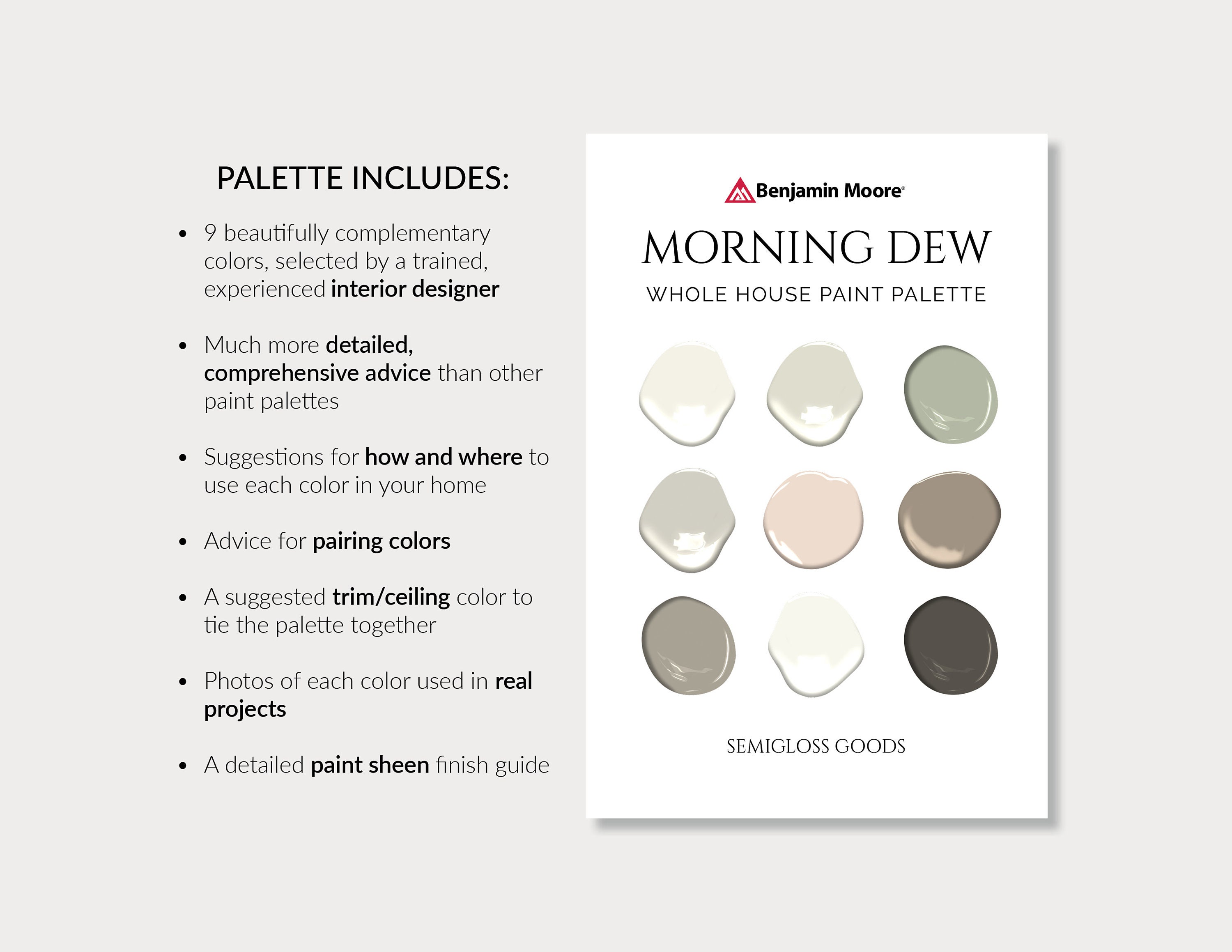 Benjamin Moore Morning Dew Palette, Fresh Color Palette, Bestselling ...