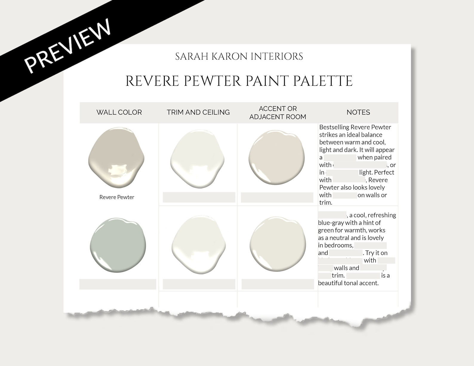 Revere Pewter Paint Palette, Benjamin Moore, Revere Pewter Coordinating ...