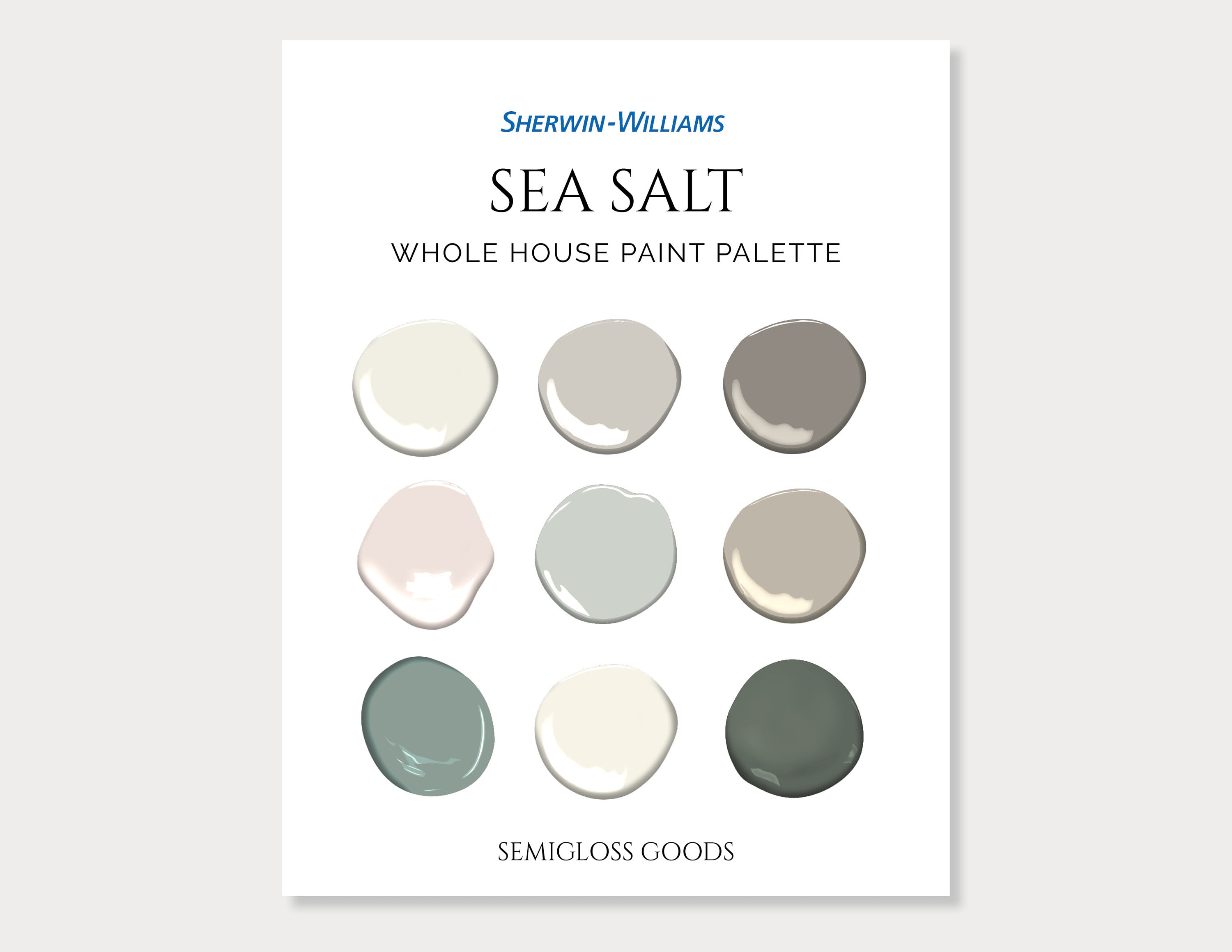Sherwin Williams Sea Salt Palette, Fresh Color Palette, Coastal Palette ...