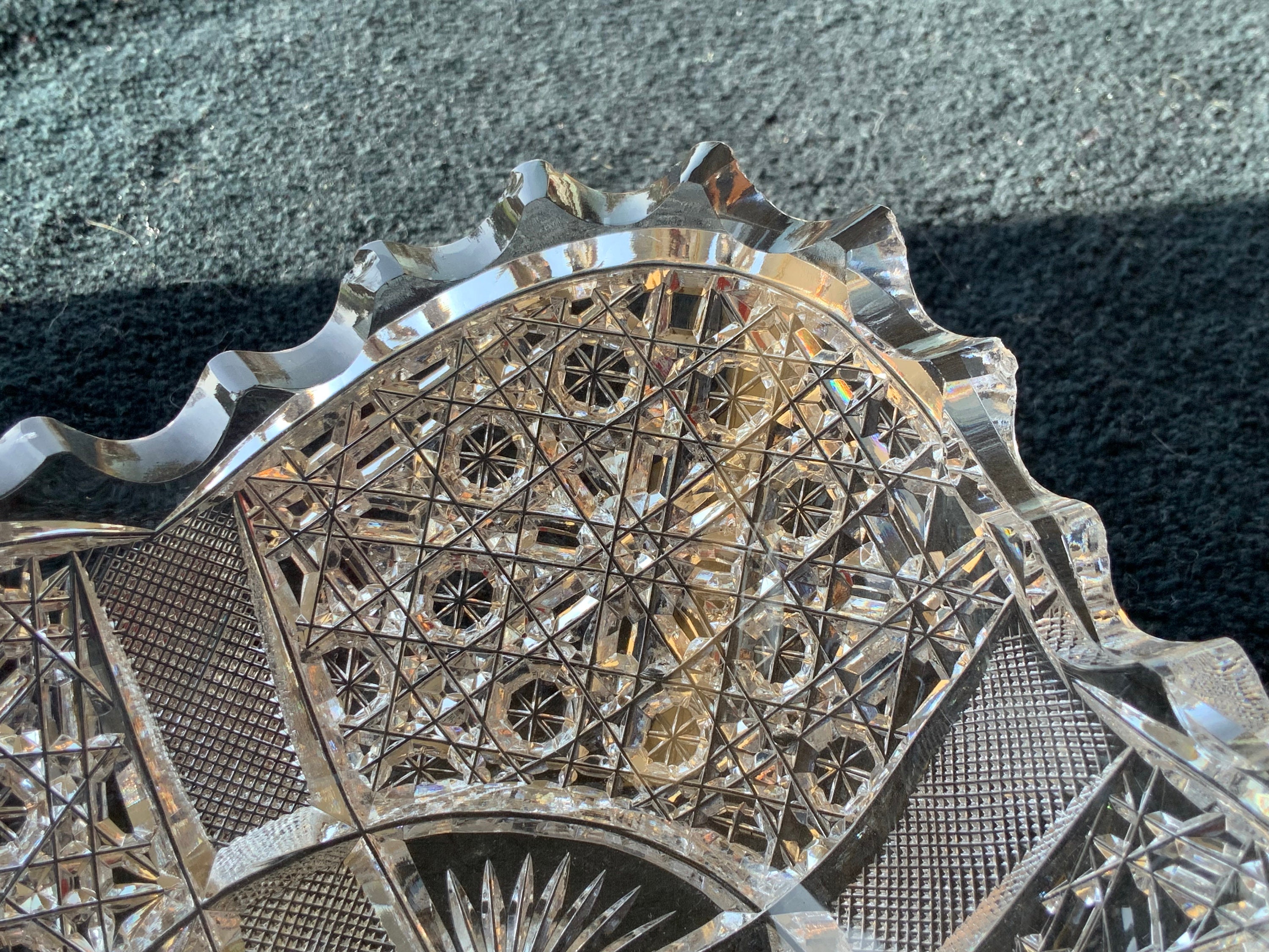 American Brilliant Cut Glass Euclid Pattern Fancy Bowl - Etsy