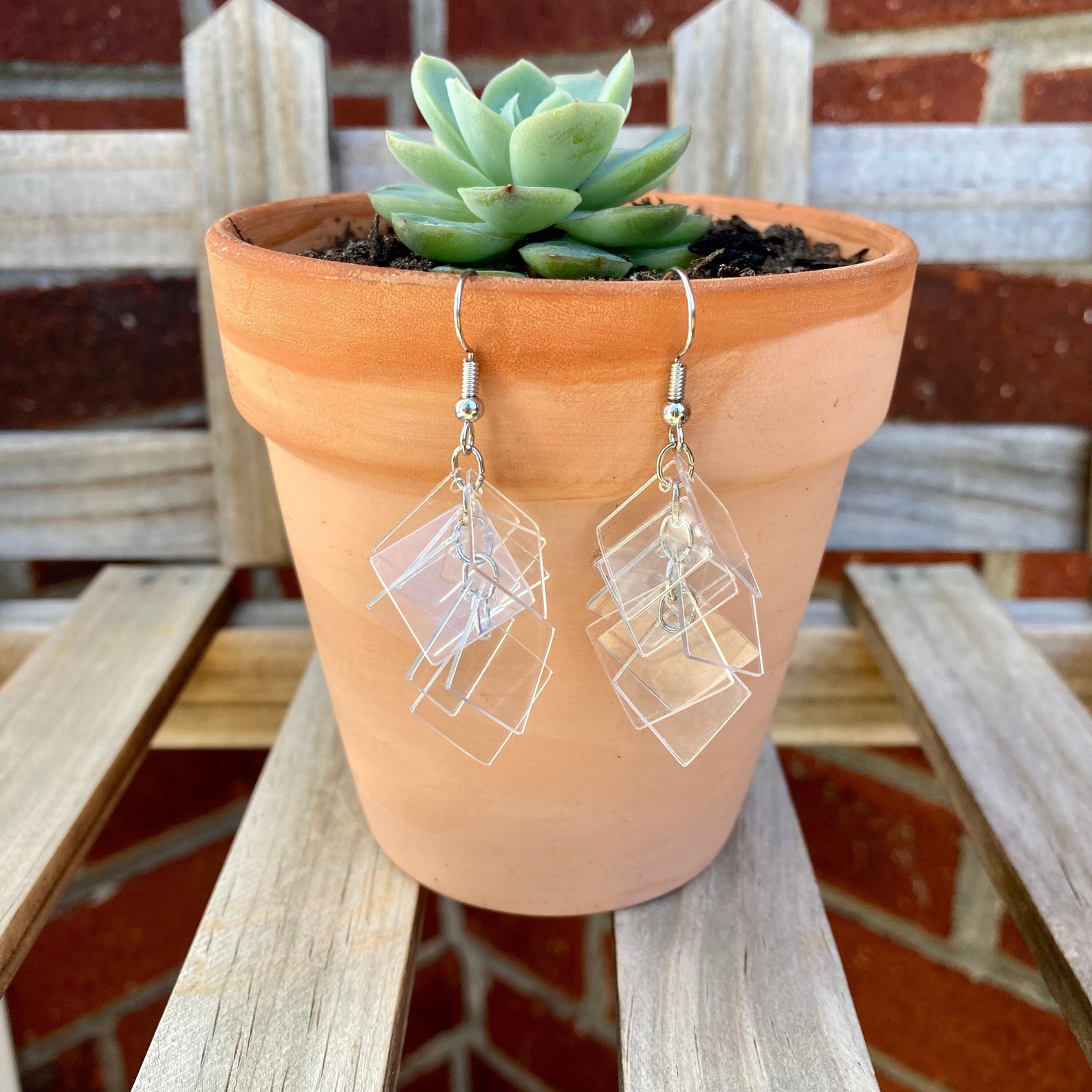 Unique Recycled Plastic Earrings, Clear Square Earrings, Minimalist ...