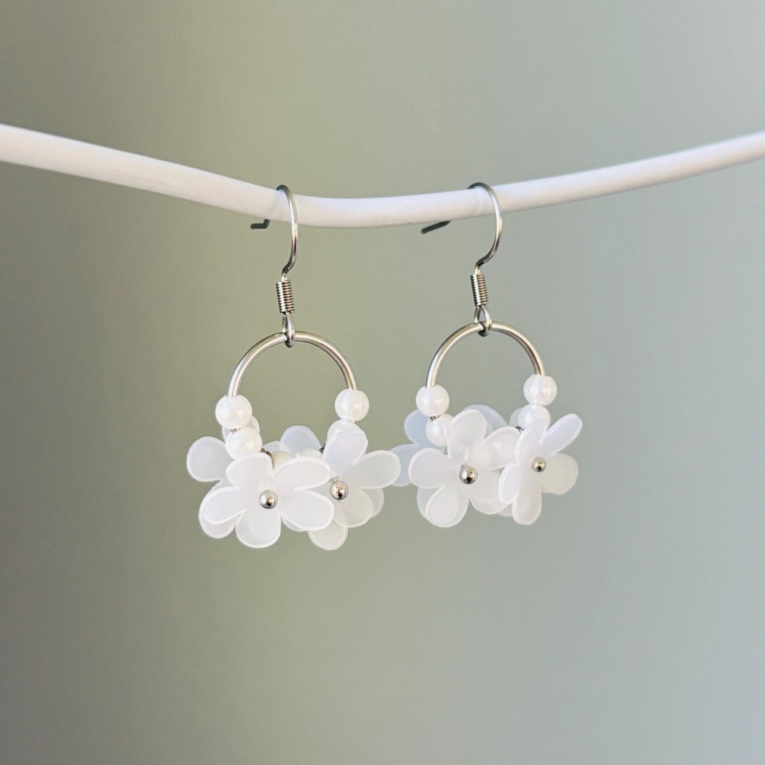 Recycled Plastic Earrings, Cute Flower Dangle Earrings, Upcycled Milk ...