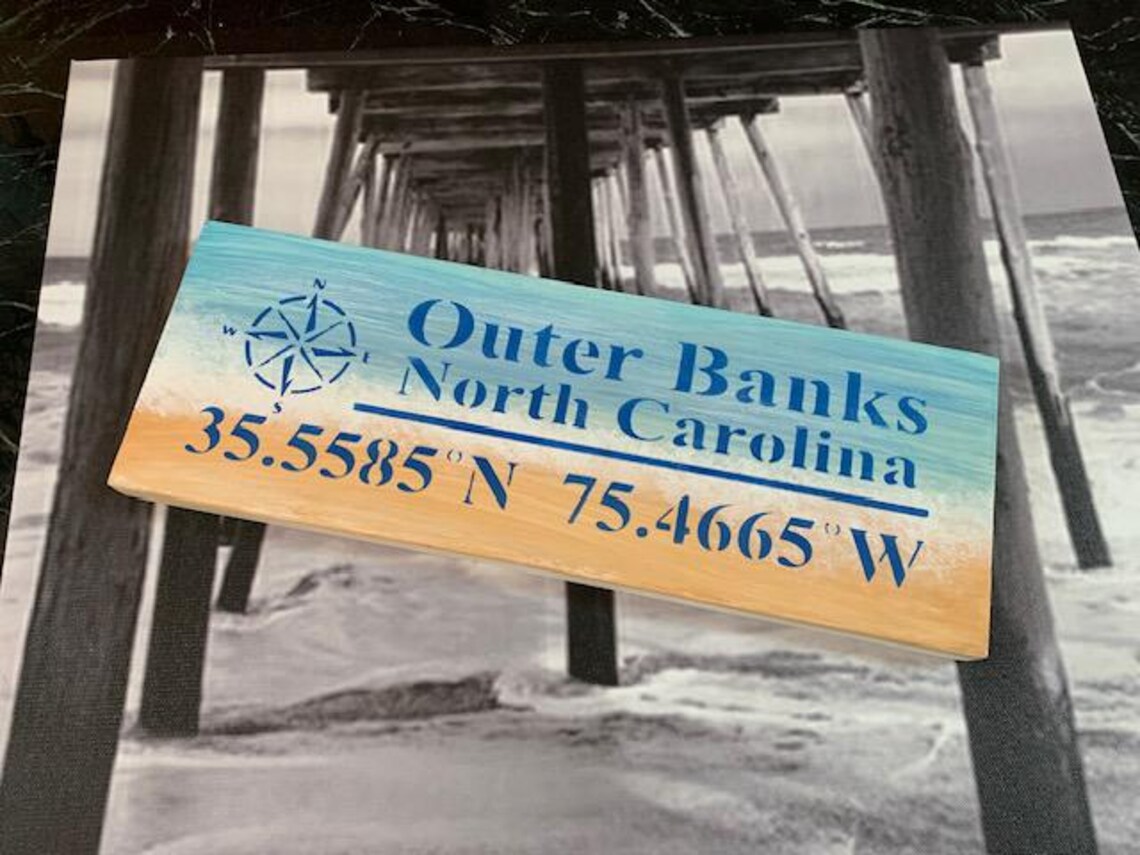 Outer Banks Wood Plank Sign / Mini Server (beach Theme W Blue Text) - Etsy
