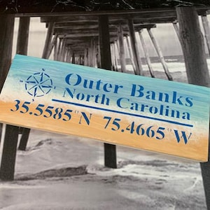 Outer Banks Wood Plank Sign / Mini Server (beach Theme W Blue Text) - Etsy