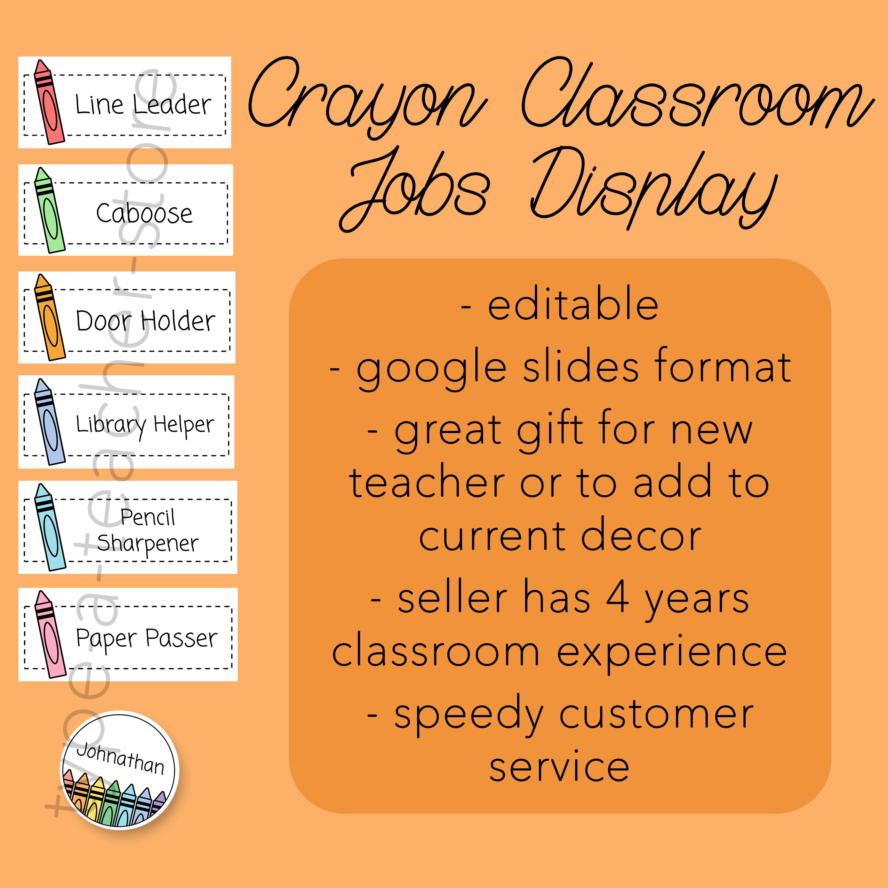 Crayon Classroom Jobs - Crayon Classroom Theme - Elementary School ...