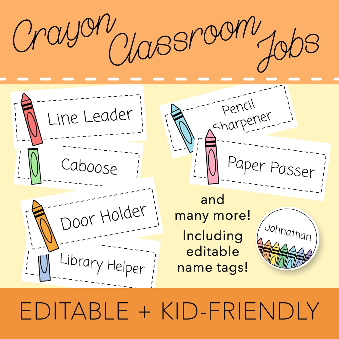 Crayon Classroom Jobs - Crayon Classroom Theme - Elementary School ...