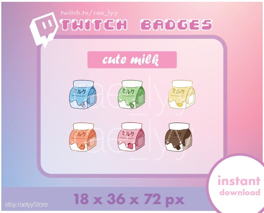 6 Kawaii Cute Milk Twitch Badges/streamers/emotes/bits/pastel/gamer for ...