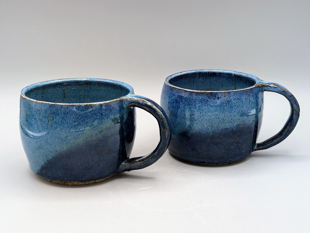 Stylish Oval Mug: Sea-blue & Navy Glaze Lightweight and - Etsy