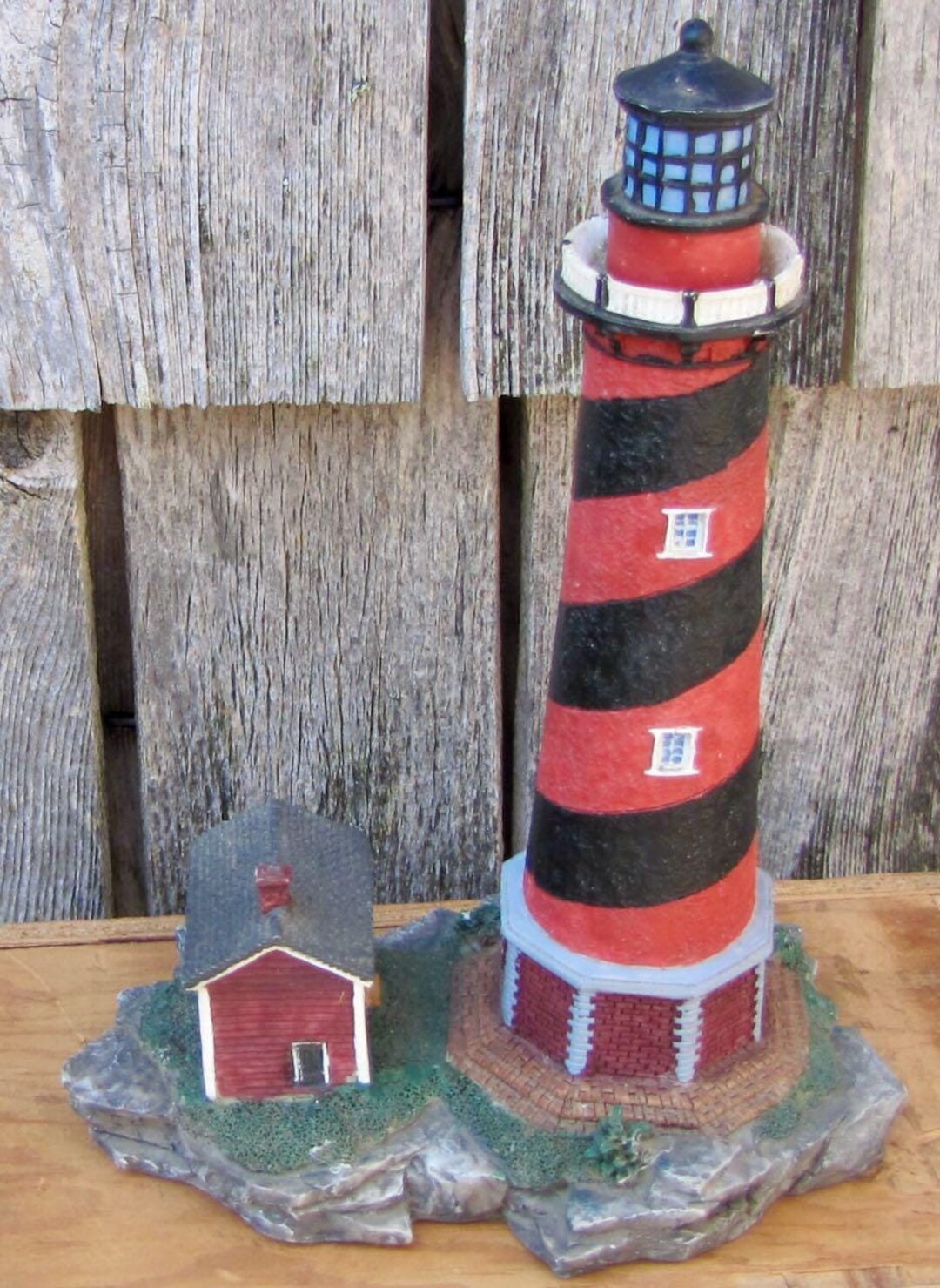 Lighthouse Figurine, Red and Black Striped With House for Lighthouse ...